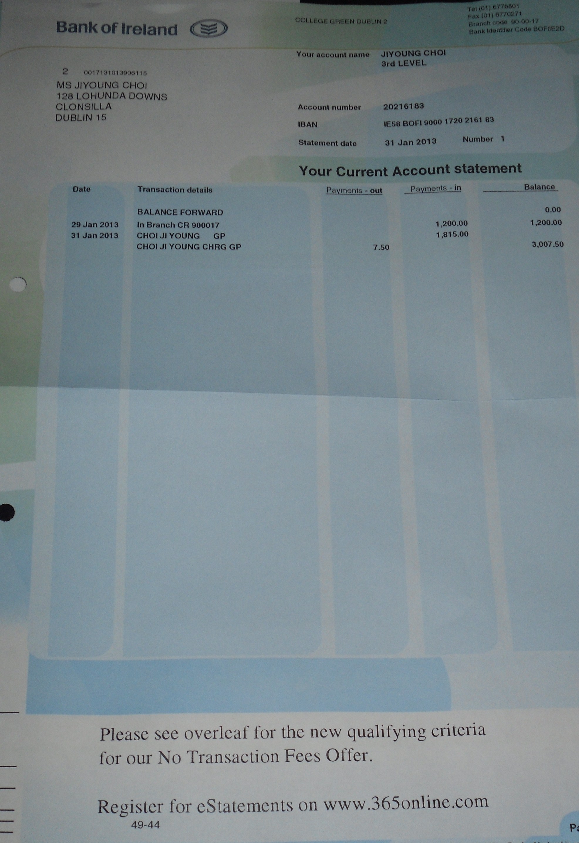 [아일랜드] VISA발급을 위한 준비-1(Bank Statement)